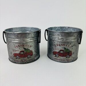 Source Unknown | Holiday | Lot Of 2 Christmas Galvanized Bucket Metal ...